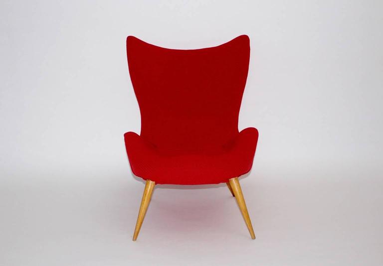 Red Mid-Century Modern Lounge Chair Beech 1950s For Sale at 1stDibs ...