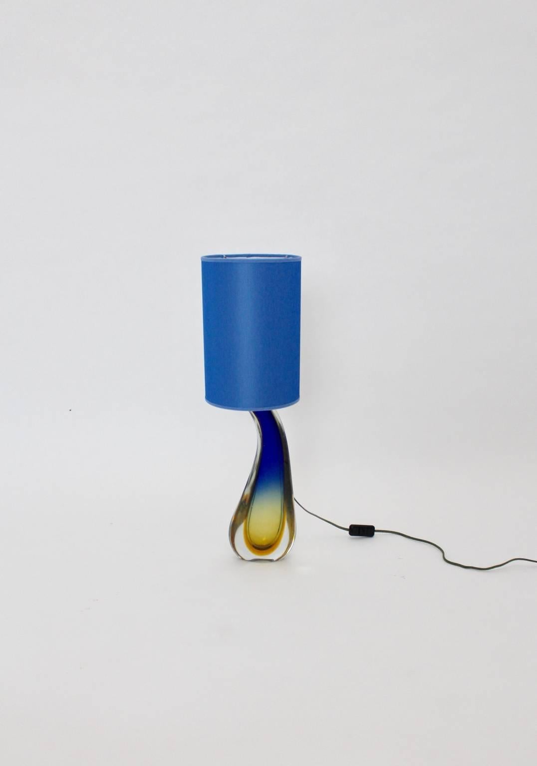 Mid Century Modern Blue Glass Vintage Table Lamp by Flavio Poli, 1950s ...