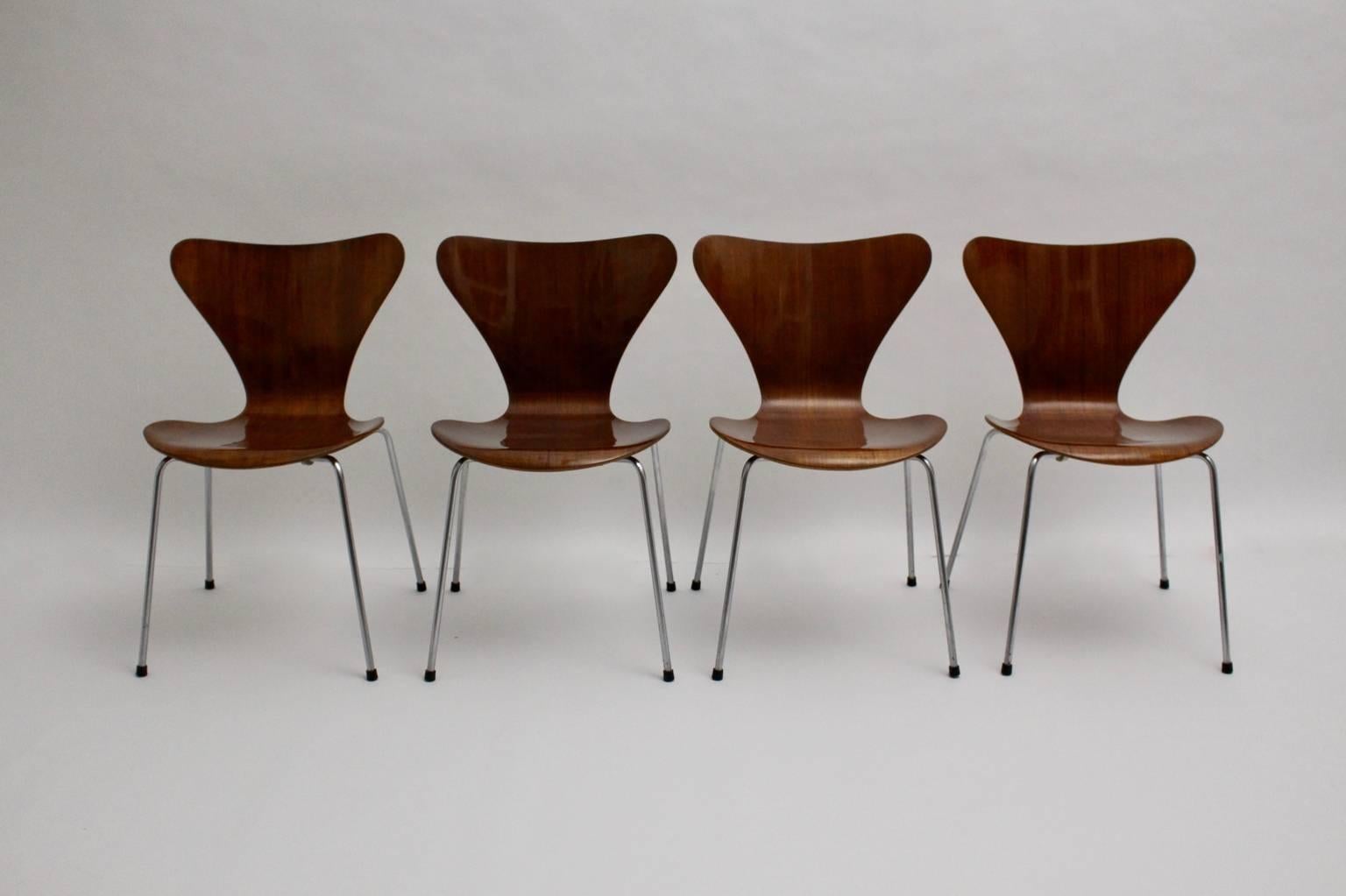 Mid Century Modern Vintage Brown Chairs Arne Jacobsen Model 3107 circa ...