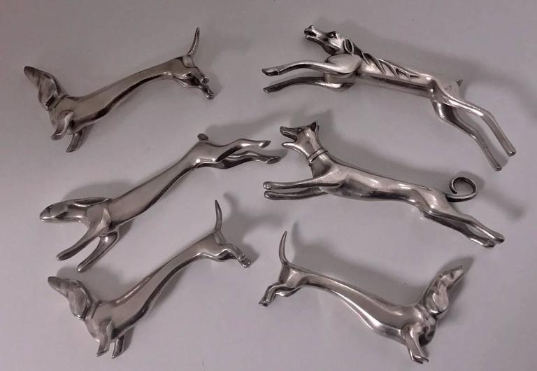 Set of six WMF Knife Rests, Germany, circa 1906, Hunting Theme at 1stDibs