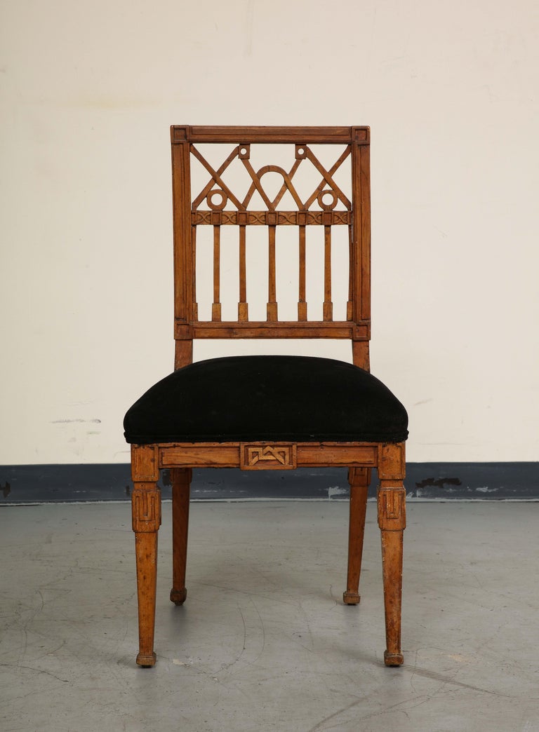 French Neoclassical Style Carved Oak Side Chair with Black Suede Seat ...