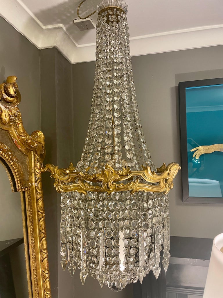 Large French Antique Gilt Bronze and Crystal Chandelier For Sale at 1stDibs