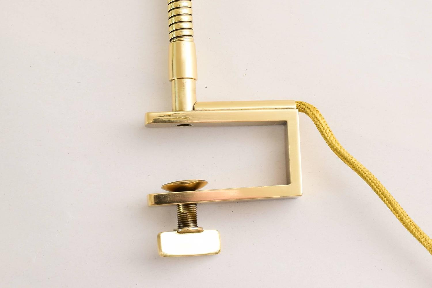 Flexible Clamp Brass Table Lamp with Green Shade, circa 1950s For Sale ...