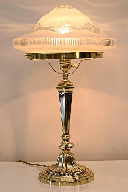 Historistic Table Lamp with Original Glass Shade For Sale at 1stDibs