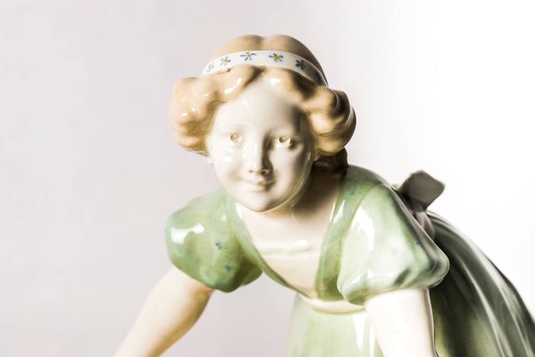 Goldscheider Figure Girl with Basket For Sale at 1stDibs