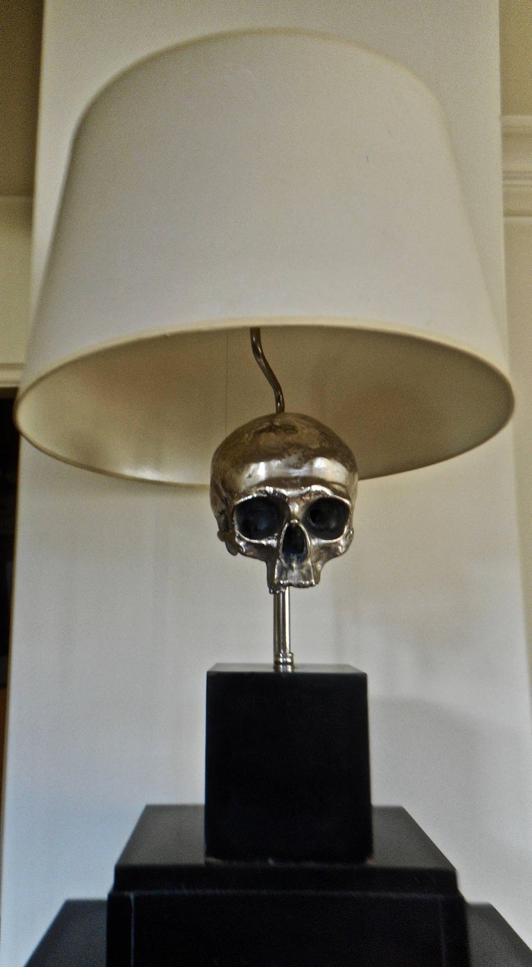 A Silvered Bronze Skull Table Lamp For Sale at 1stdibs
