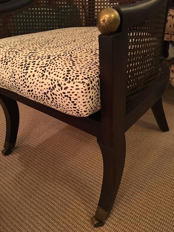 Pair of Cane Chairs with Menton Leopard Fabric at 1stDibs