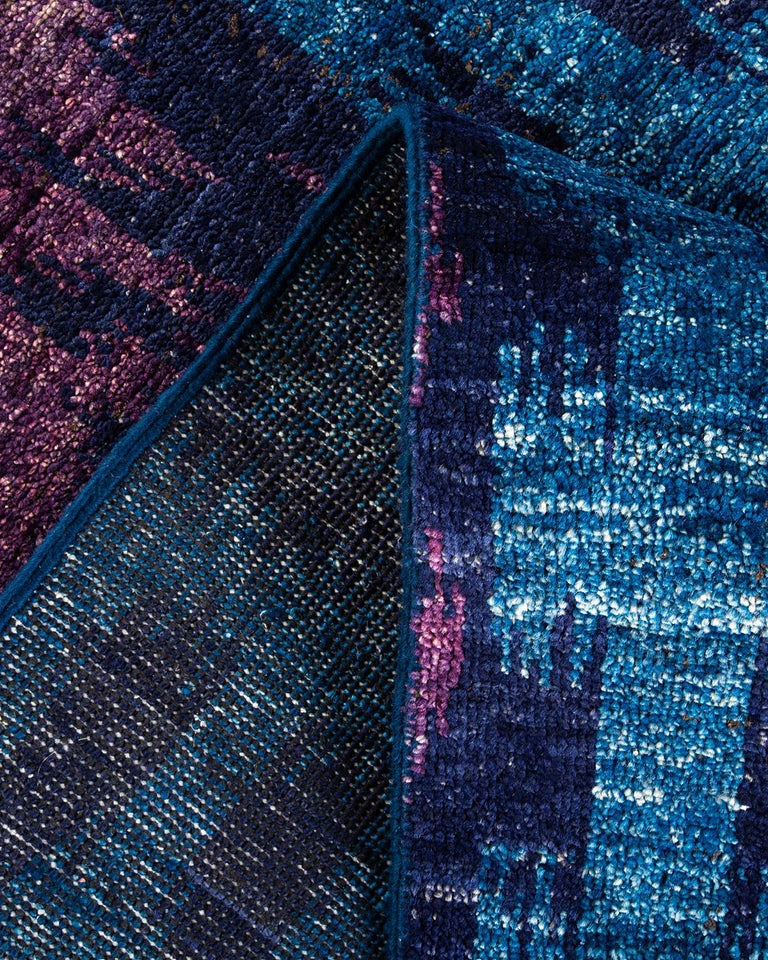 One-Of-A-Kind Hand Made Contemporary Modern Blue Area Rug For Sale at ...