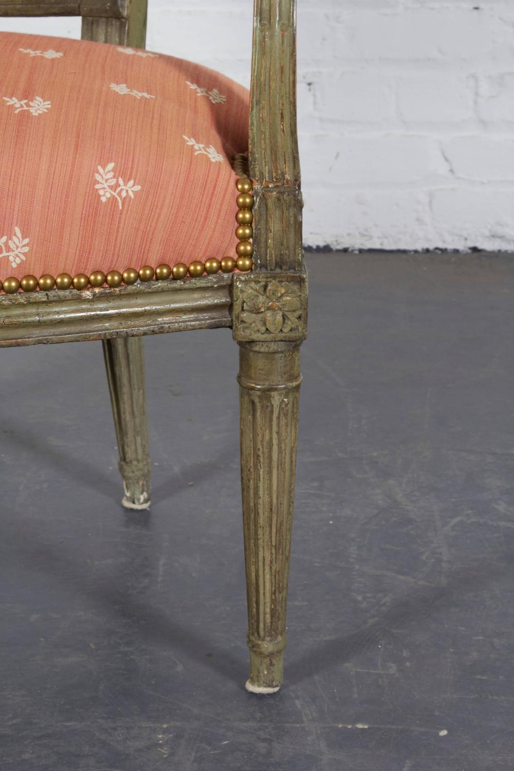 French Directoire Green-Painted Fauteuil For Sale at 1stdibs