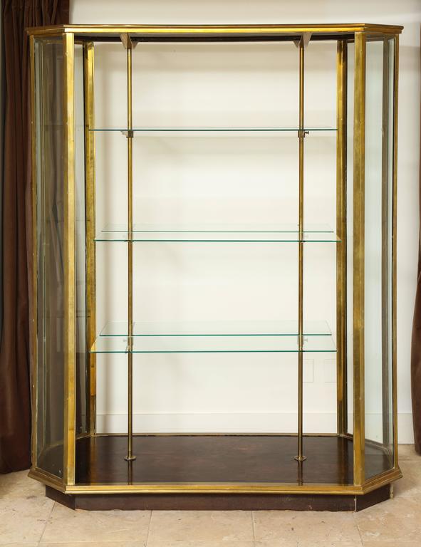 Large French Brass and Glass Open Double-Sided Vitrine at 1stDibs