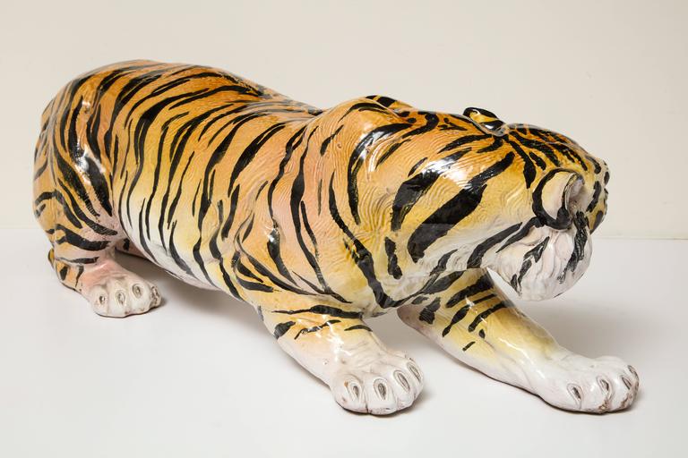 Large 1960s Italian Ceramic Tiger Sculpture at 1stDibs