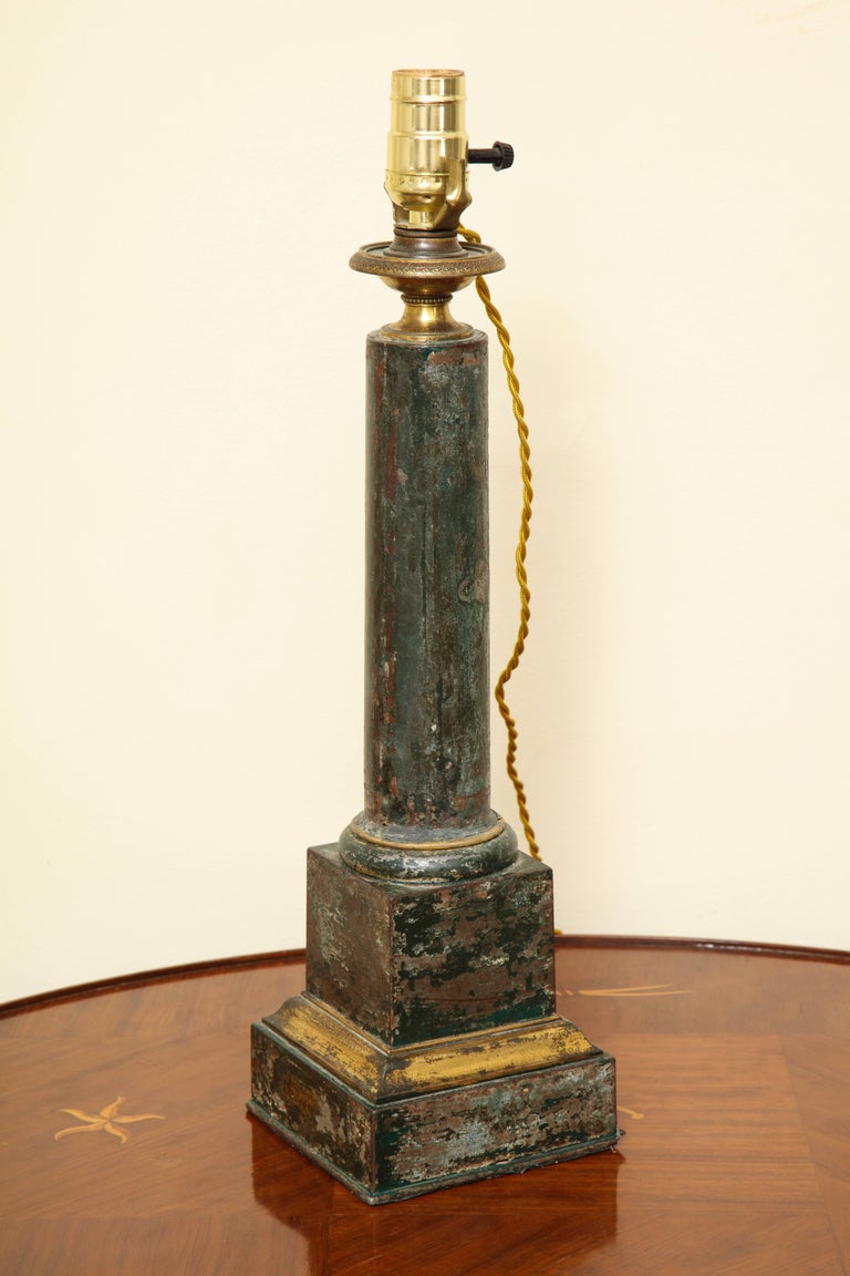 19th Century Dark Green Tole and Gilt Columnar Carcel Lamp For Sale at ...