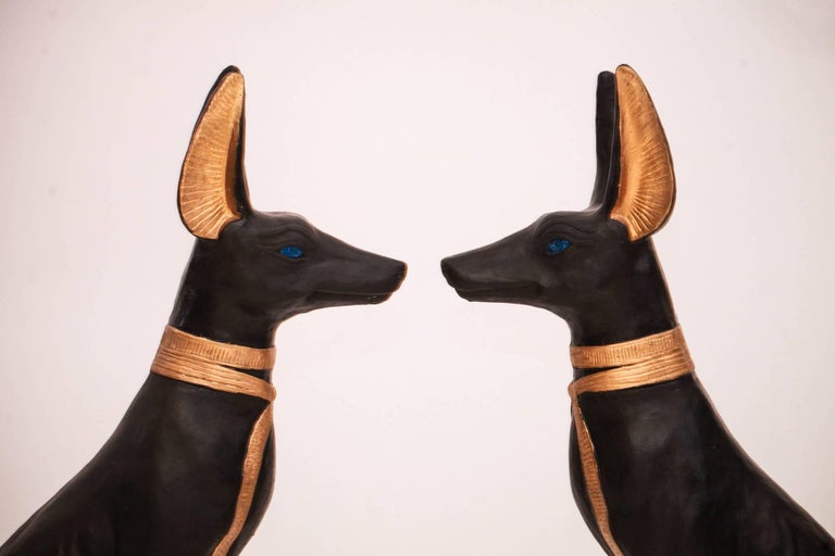 Pair of Large Painted Anubis Guardian Dogs at 1stDibs