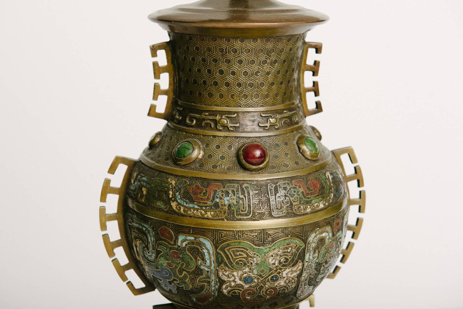 Chinese Enamel and Brass Lamp For Sale at 1stdibs