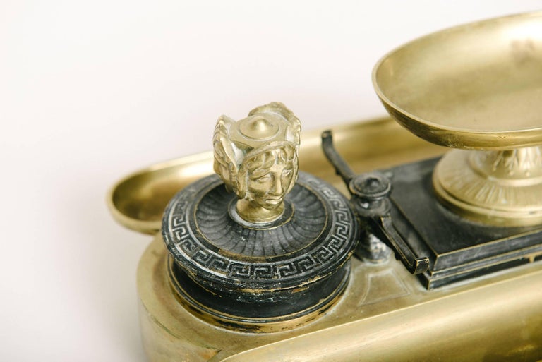 Antique Neoclassical Bronze Inkwell Desk Set For Sale at 1stDibs