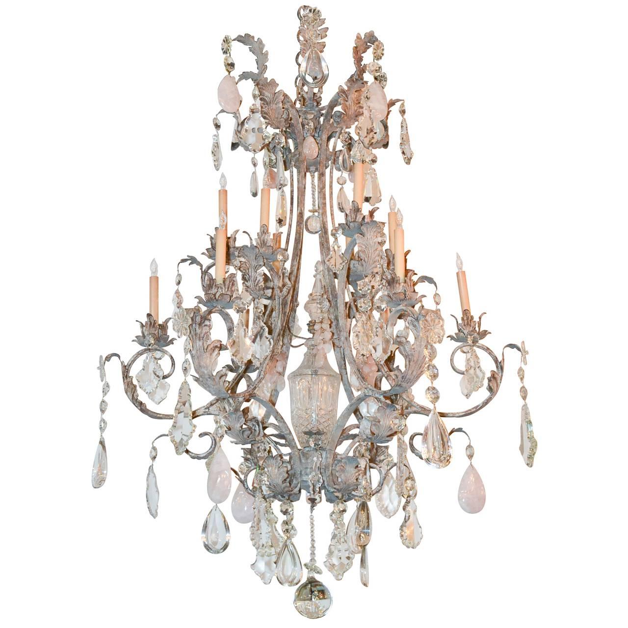 Custom Iron and Rock Crystal Chandelier at 1stDibs