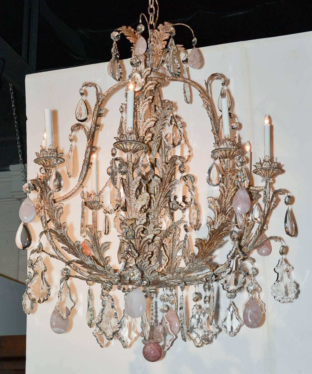 Custom-Made Crystal and Rose Quartz Chandelier For Sale at 1stDibs ...