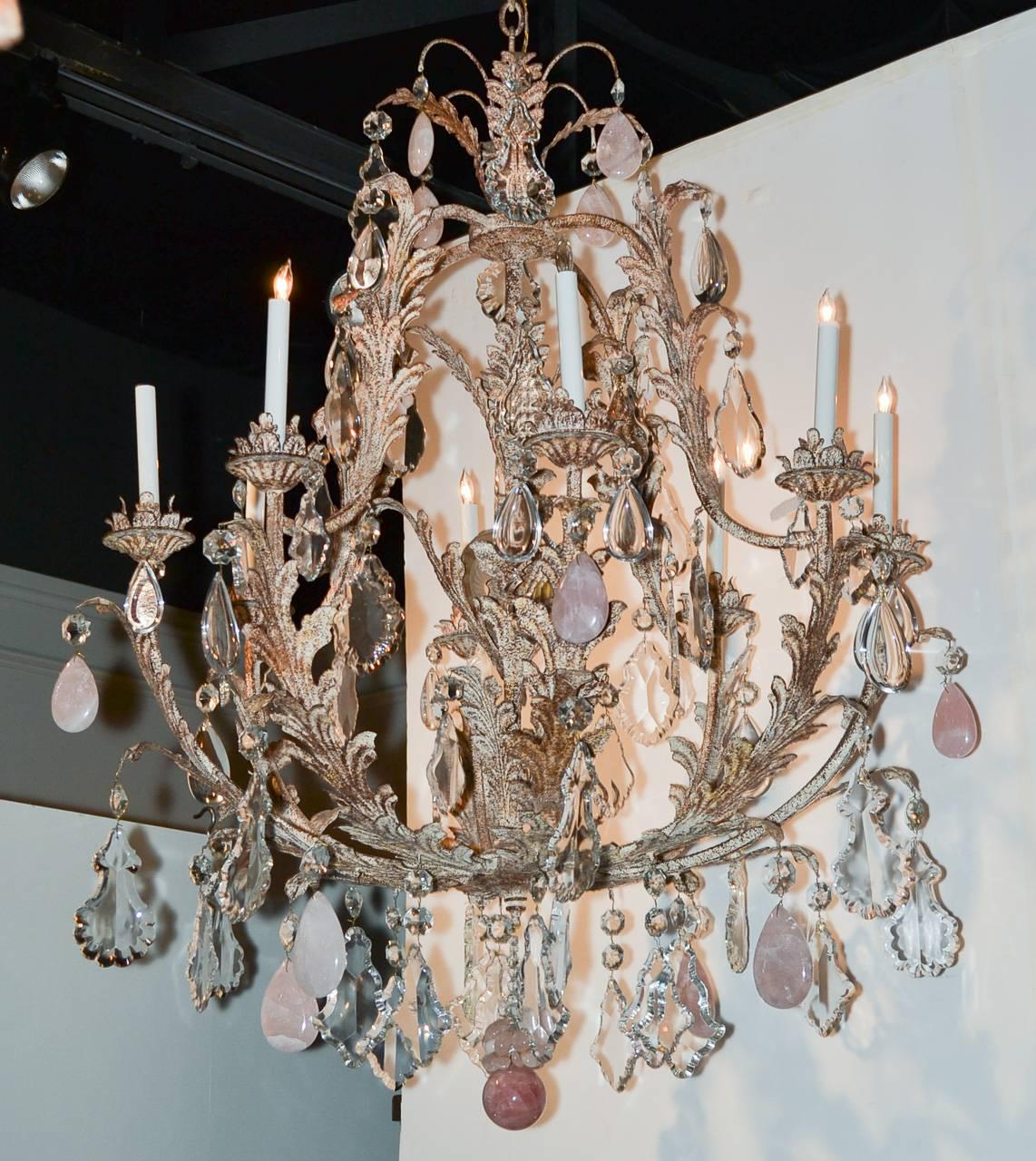 Custom-Made Crystal and Rose Quartz Chandelier For Sale at 1stDibs ...