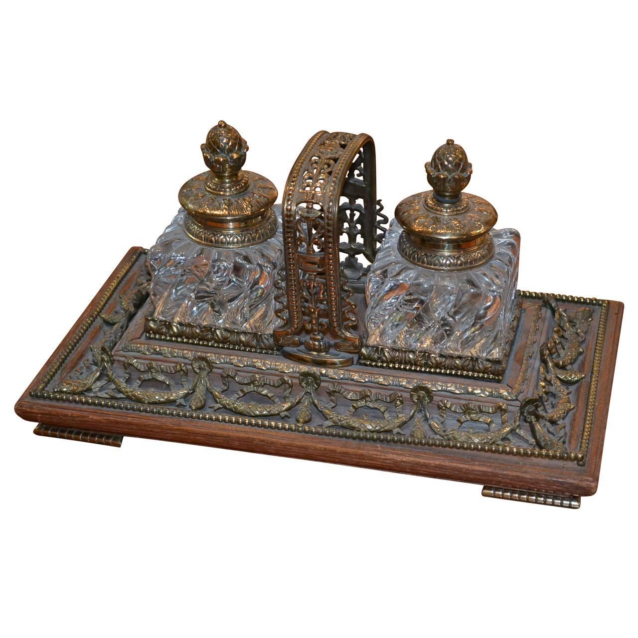 Antique French Bronze and Marble Inkwell, circa 1880 For Sale at 1stDibs
