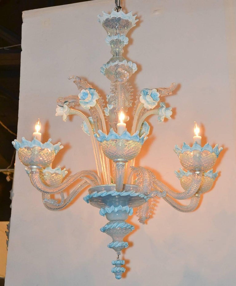 Venetian Opalescent Blue glass Chandelier at 1stDibs
