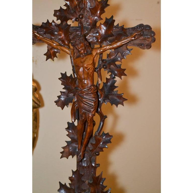 19th Century Carved Walnut Crucifix from Switzerland For Sale at 1stDibs