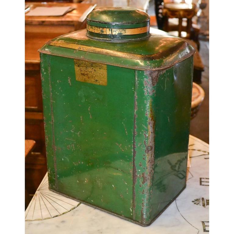 Antique English Tole Hand-Painted Tea Can For Sale at 1stDibs