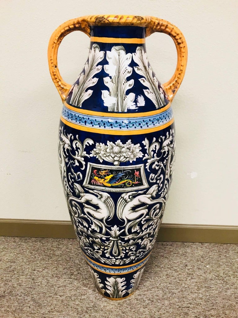Antique Italian Faience Glazed Ceramic Vase, Palace Size at 1stDibs