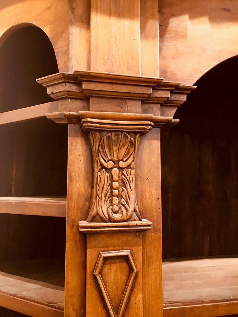 Custom Italian Tuscan Style Walnut Bookcase Cabinet For Sale at 1stdibs