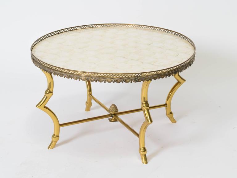 Brass Ram Hoof Table with Capiz Top For Sale at 1stDibs