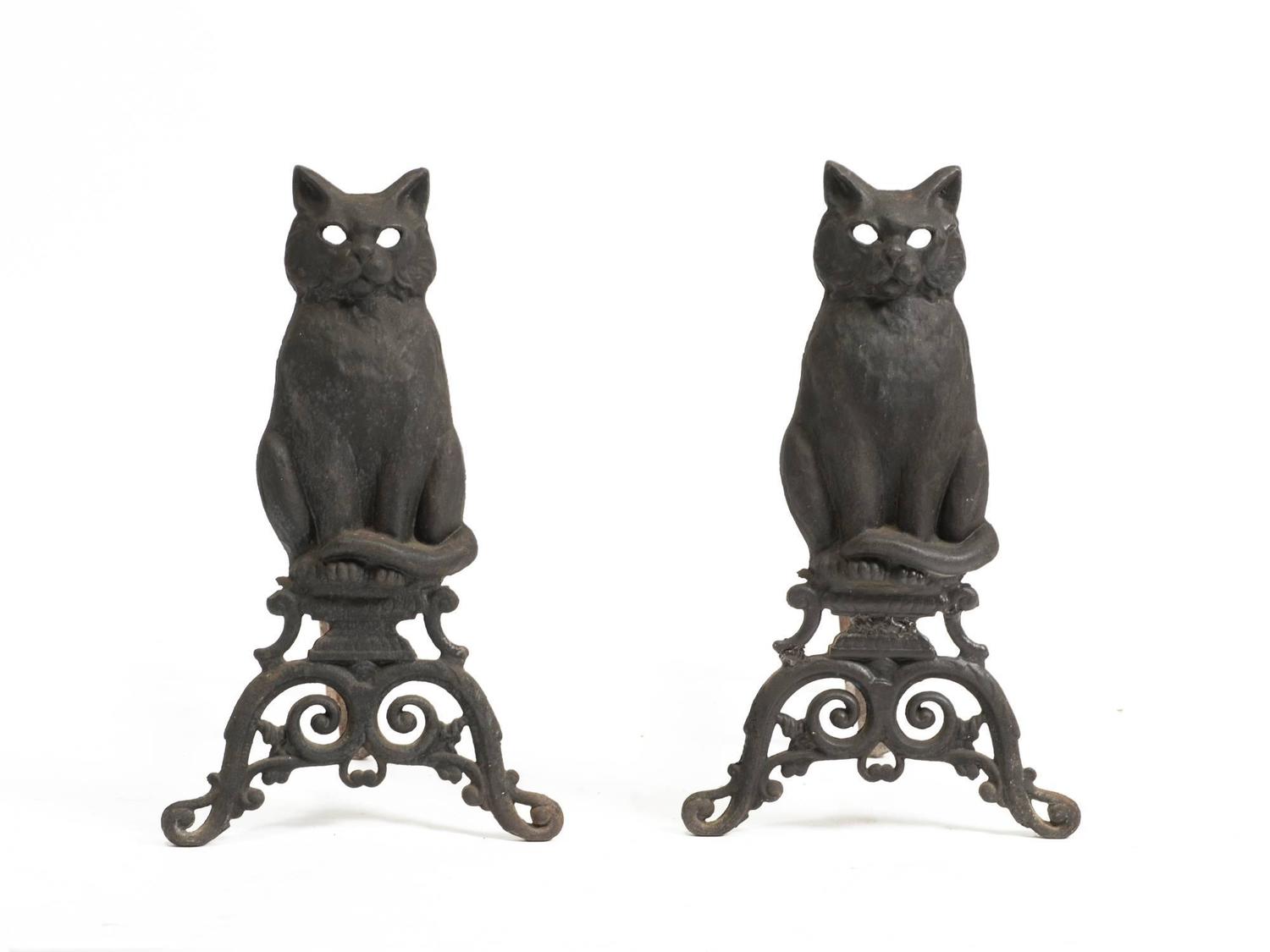 Cast Iron Cat Andirons For Sale at 1stdibs