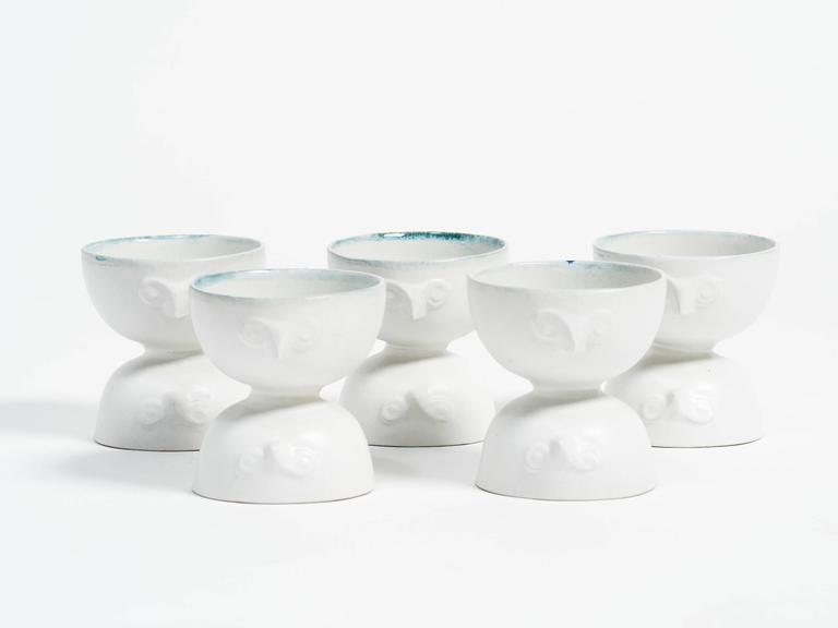 Five Italian Ceramic Inverted Bowls with Faces at 1stDibs