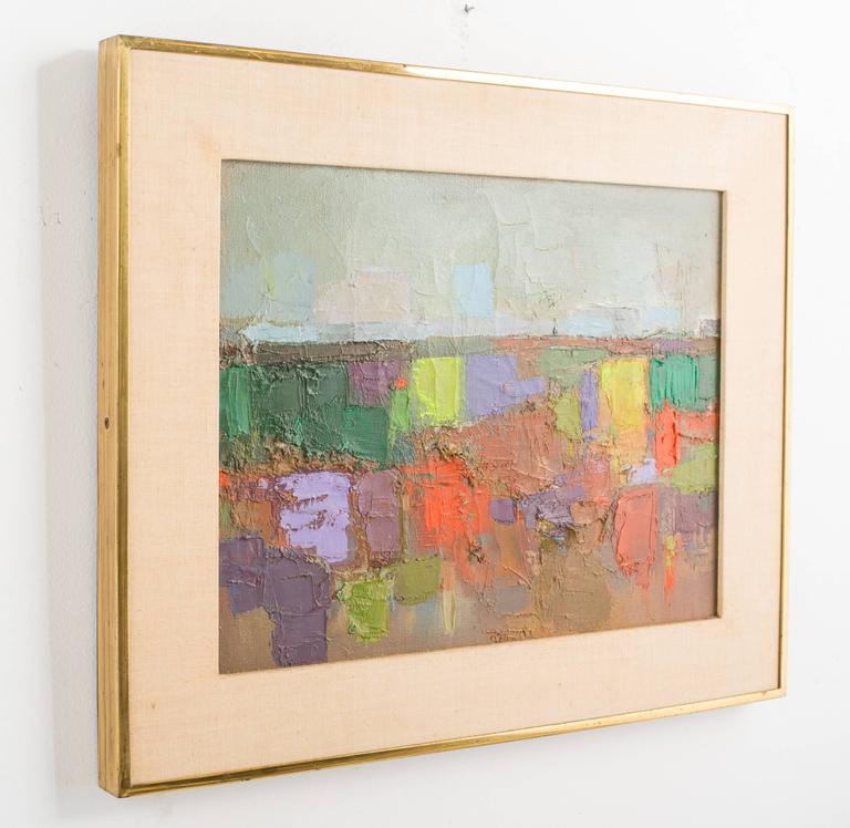 1960s Colorful Abstract Oil Painting On Canvas at 1stDibs