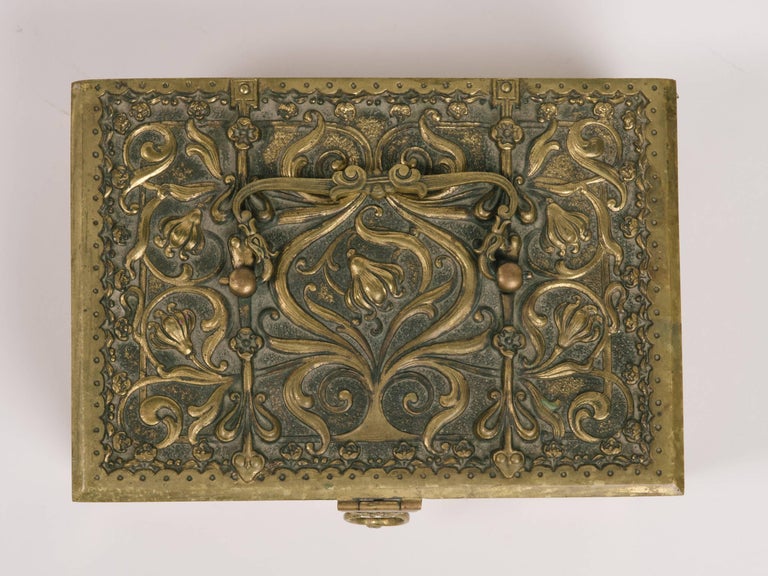 1880s English Brass Gothic Box with Handle For Sale at 1stDibs