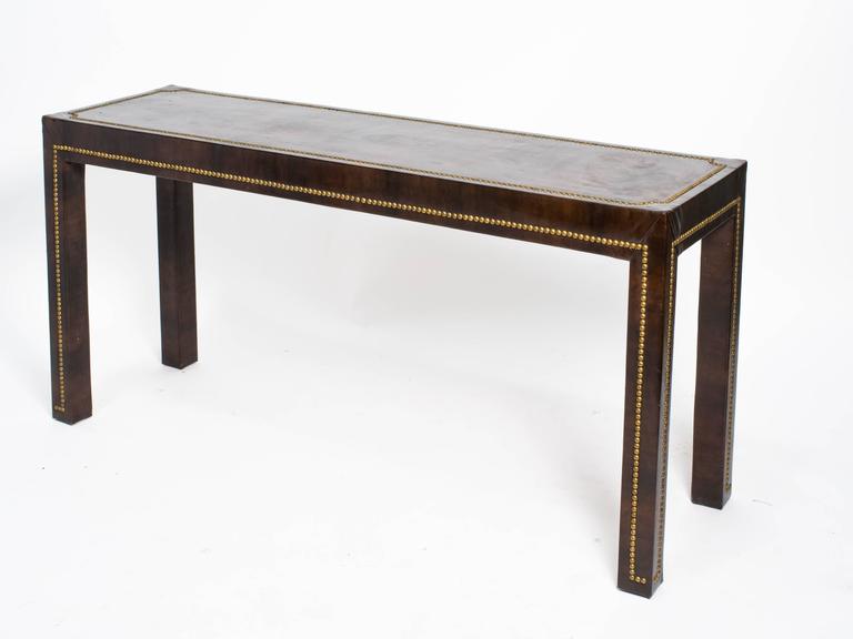 Vinyl and Nailhead Console Table at 1stDibs
