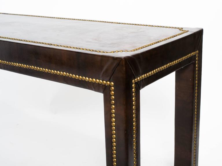 Vinyl and Nailhead Console Table at 1stDibs