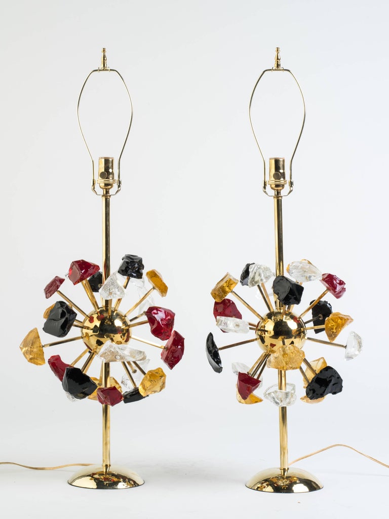 Pair of Starburst Multi-Color Glass Lamps For Sale at 1stDibs
