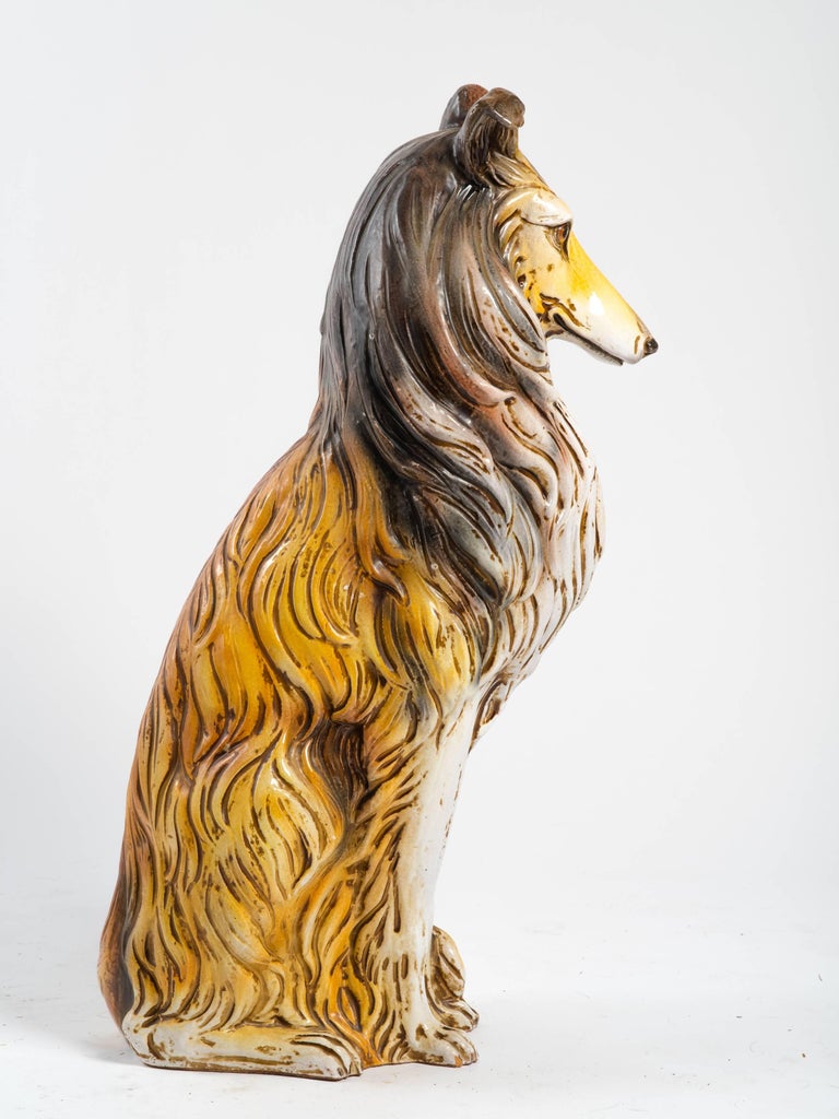 Italian Terracotta Collie Statue at 1stDibs