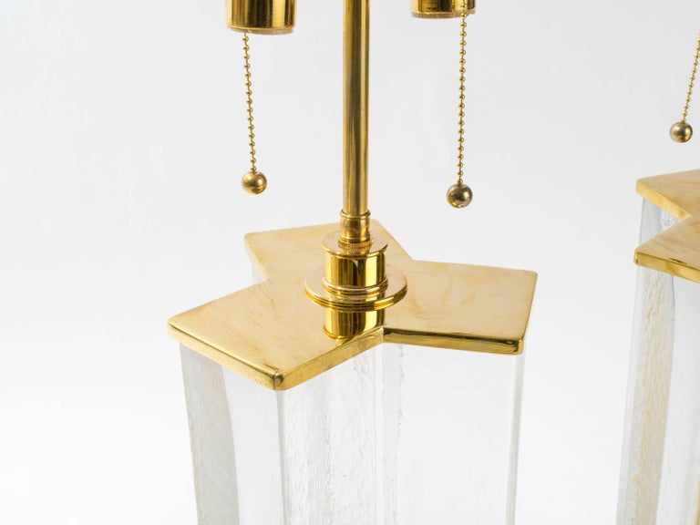 Cast Textured Glass Column Table Lamps For Sale at 1stDibs