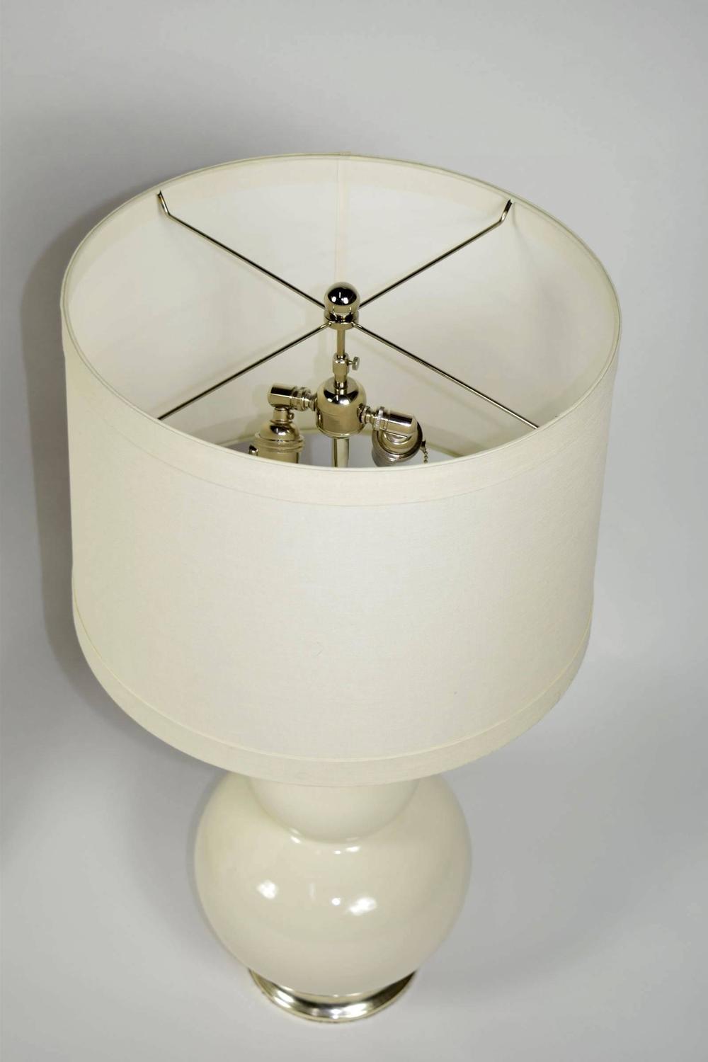 Pair of Christopher Spitzmiller Lamps in White with Silver Leaf Bases ...