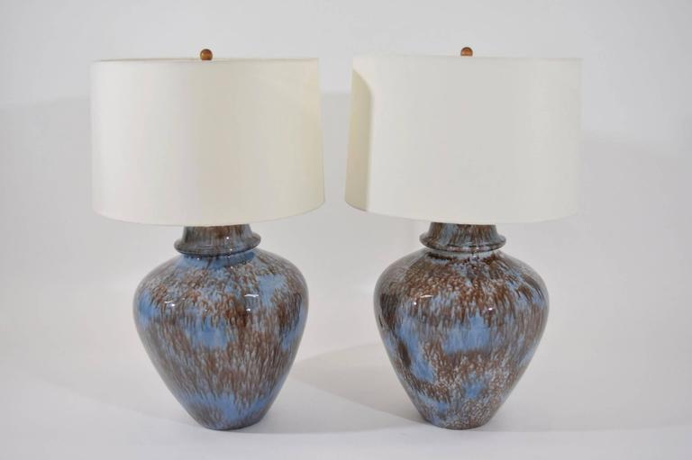 Large Pair of Drip Glaze Ceramic Lamps in Blue and Brown at 1stDibs ...