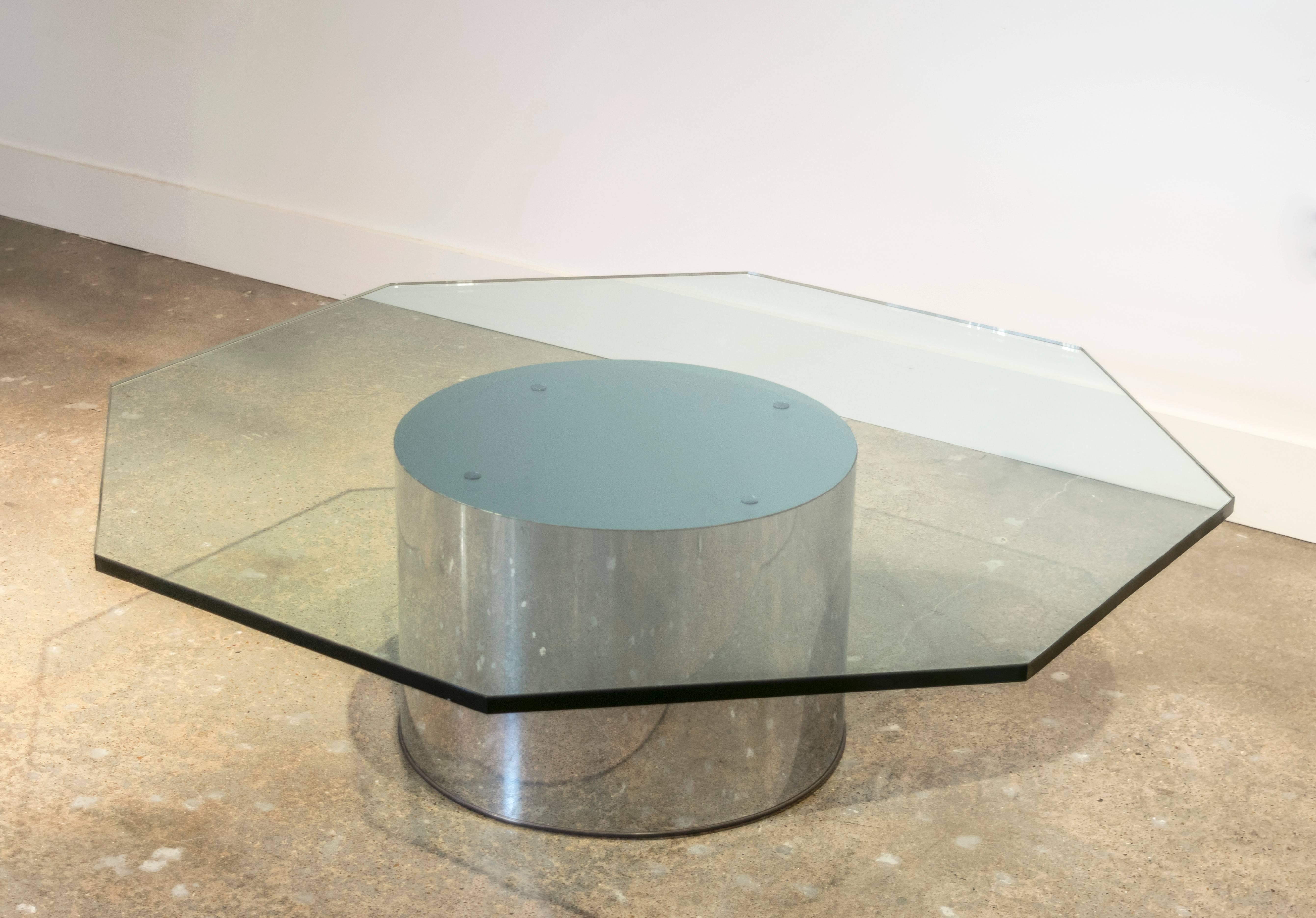 Milo Baughman for Thayer Coggin Steel Drum and Octagon Shaped Glass ...