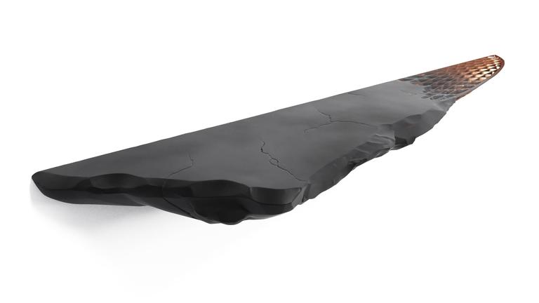 Metsidian Wall Shelf Made in Obsidian with Copper Finish on Top For ...