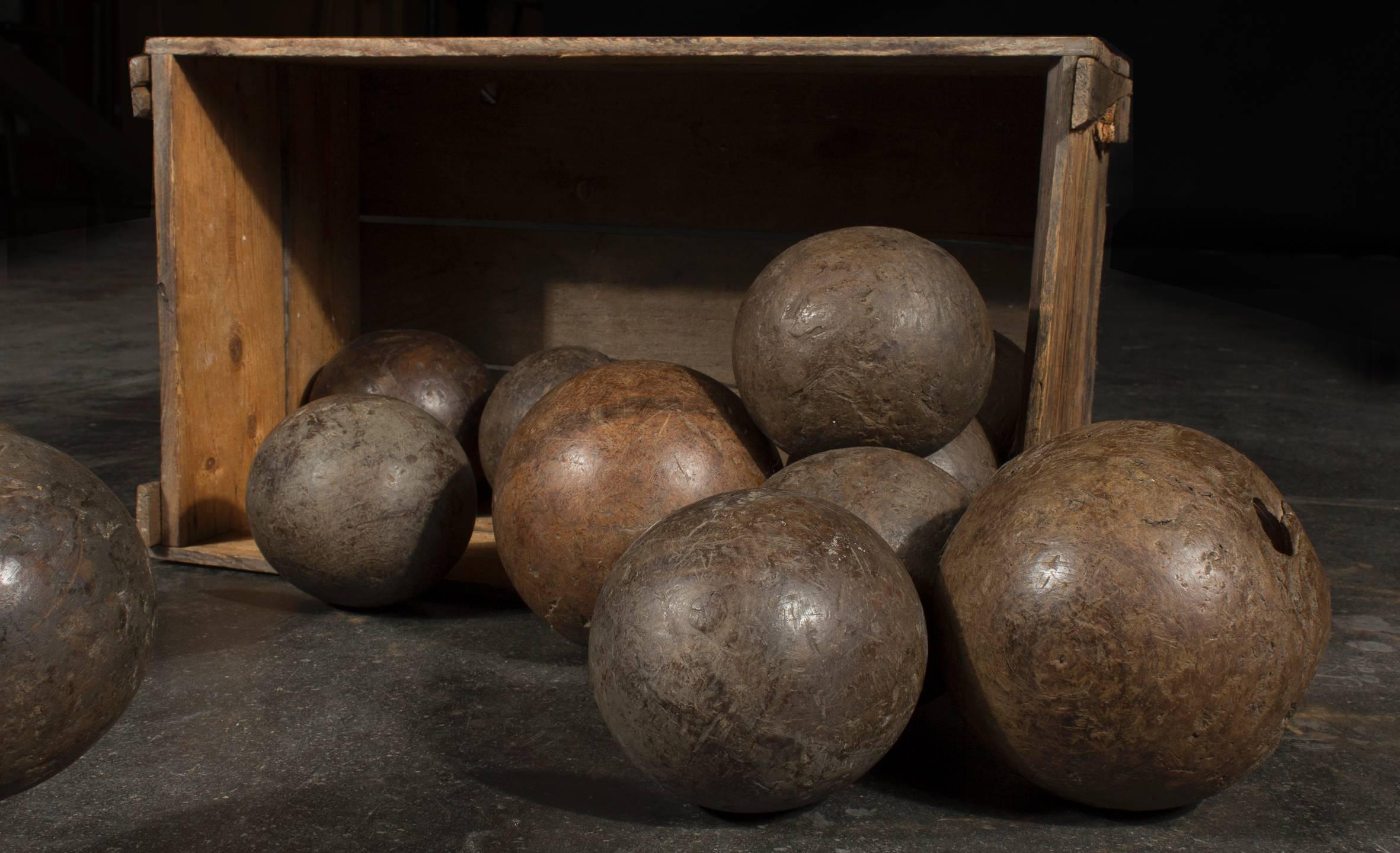 Collection of Twelve circa 1900-1930 Hardwood Bowling Balls at 1stDibs