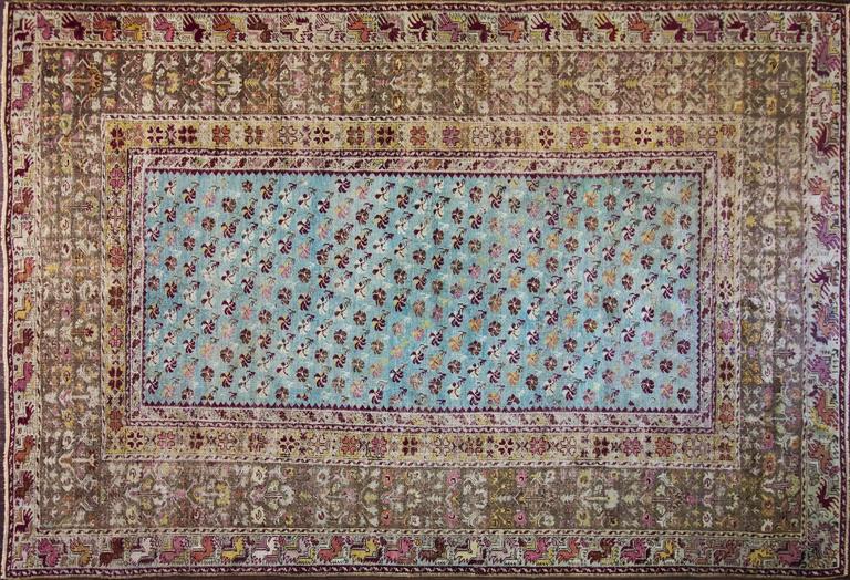 Antique Turkish Ghiordesh/ Oushak Carpet, 8'1" x 11' Unusual For Sale ...