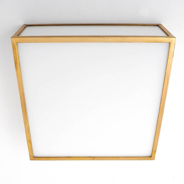 Square Box Flush Mount or Wall Light, Brass Opal Glass, Austria, 1960s ...