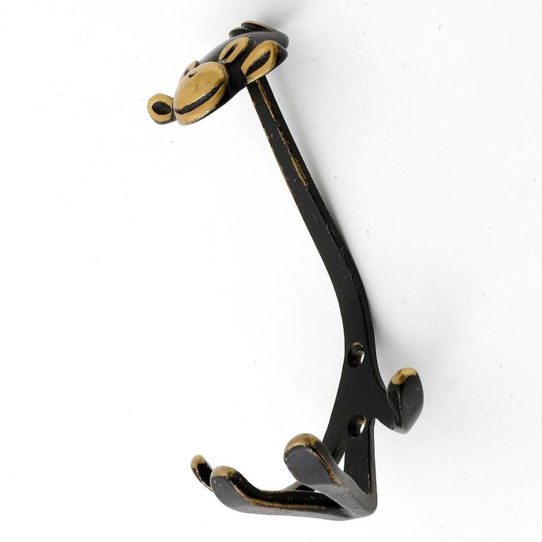 Monkey Coat Wall Hook Hanger Blackened Brass by Walter Bosse, Austria ...