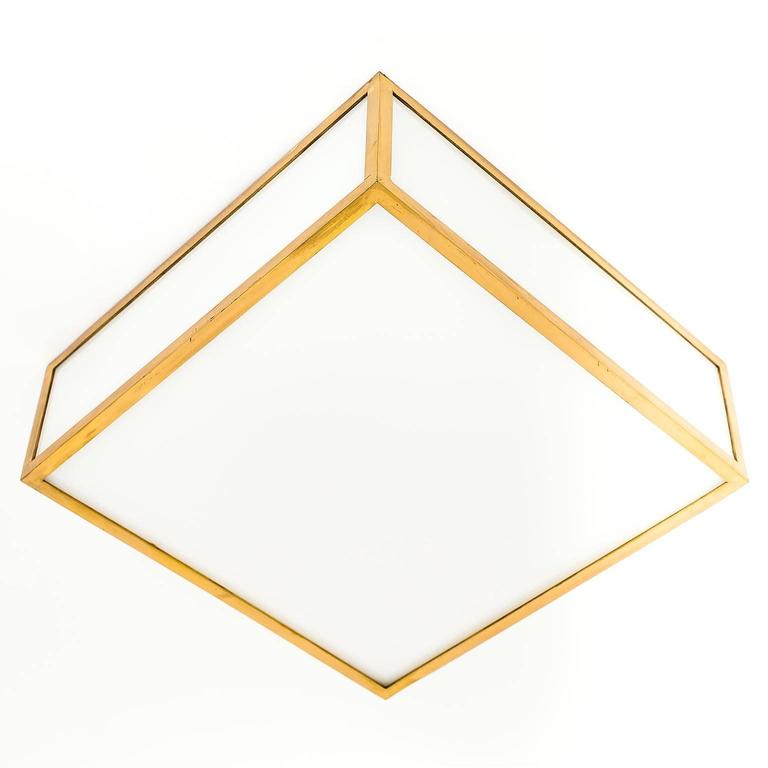1 of 16 Austrian Square Box Flush Mount or Wall Lights Brass Opal Glass ...