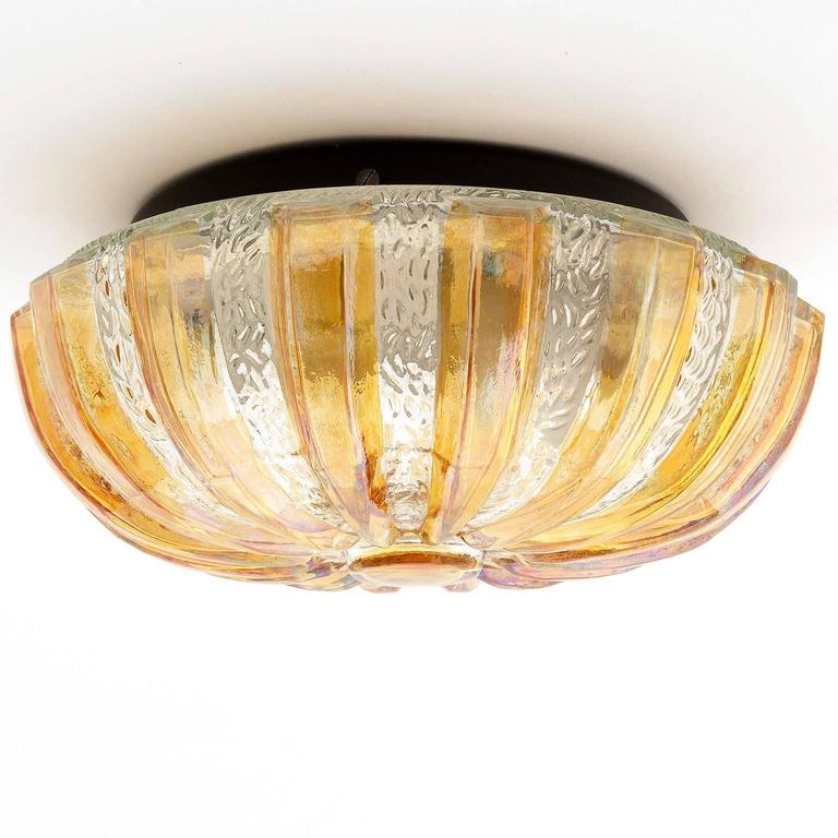 Pair Sunburst Flush Mount Light Fixtures, Amber Orange Glass, 1970 at ...