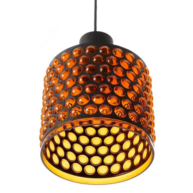 Pendant Light, Orange Acrylic Glass Black Metal, 1970 at 1stDibs