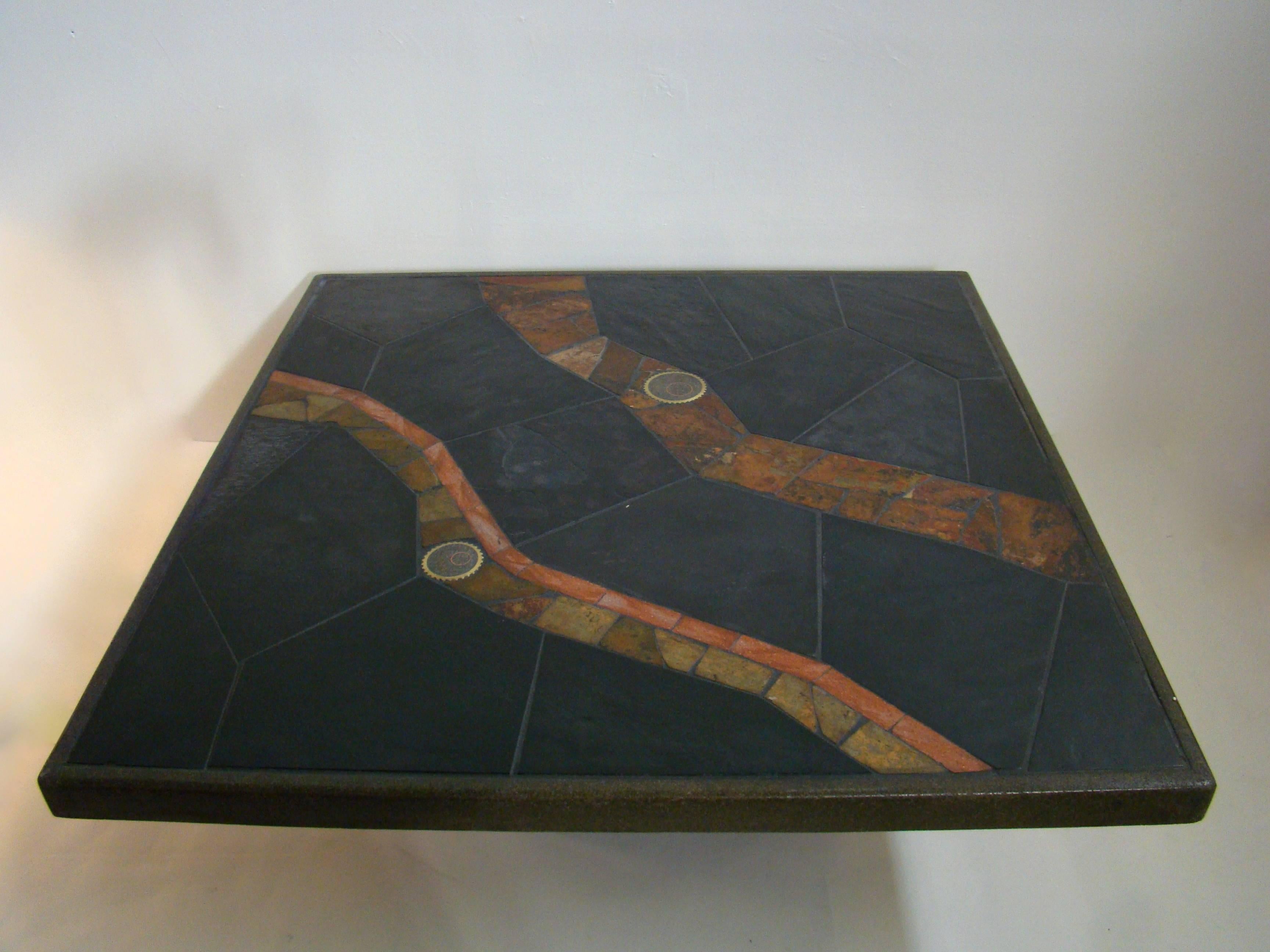 African Slate Mosaic Tile Coffee Table in the Manner of Paul Kingma at ...